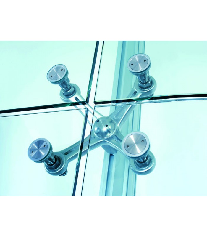 Pour la fixation de vitrage avec pattes d’attache à quatre branches.