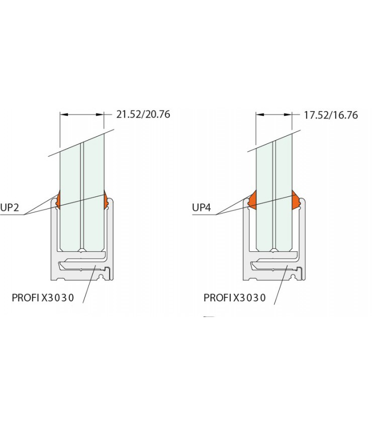 Profil aluminium avec parclose 40.1 x 30.5 x 40.1 mm série Super Pr...