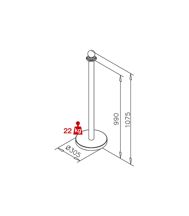 Poteau de réception avec embase plate et tête cylindrique - Potelet...
