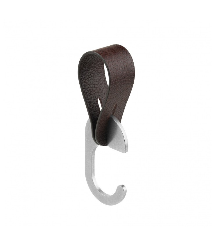 Patère lanière cuir naturel et crochet inox pour barre de penderie ...