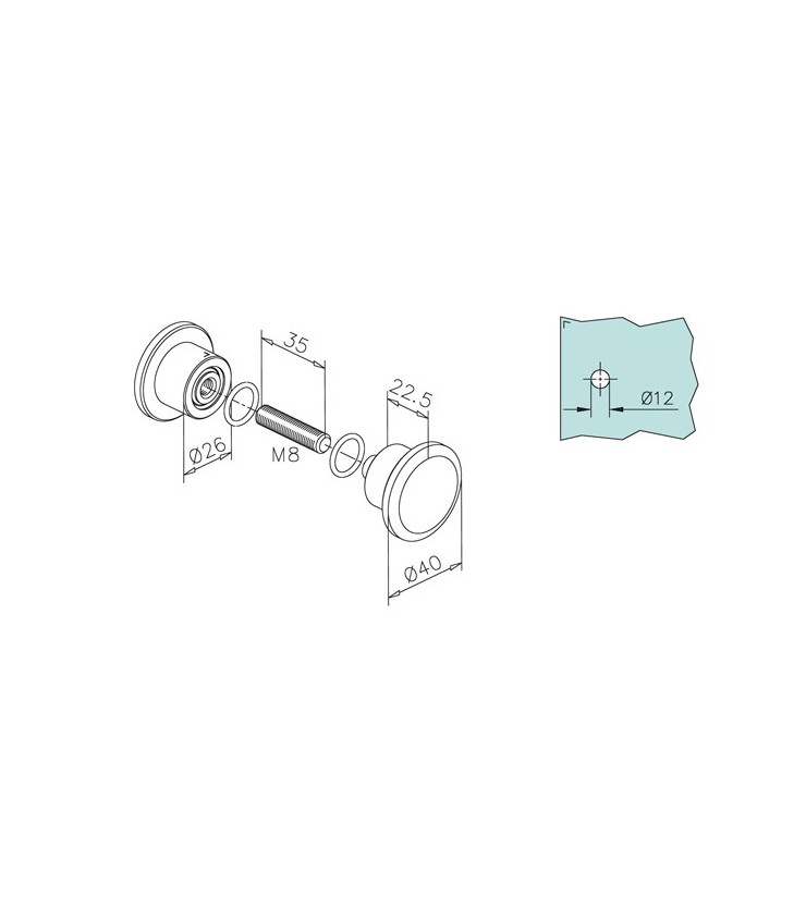 Paire de poignée bouton plat en inox - Poignée bouton double Paire de poignée bouton plat en inox - Poignée bouton double
